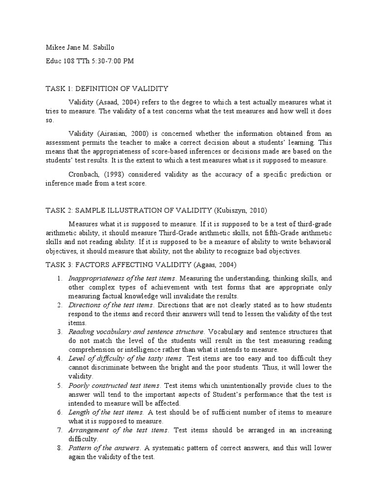 Validity | PDF | Validity (Statistics) | Correlation And Dependence