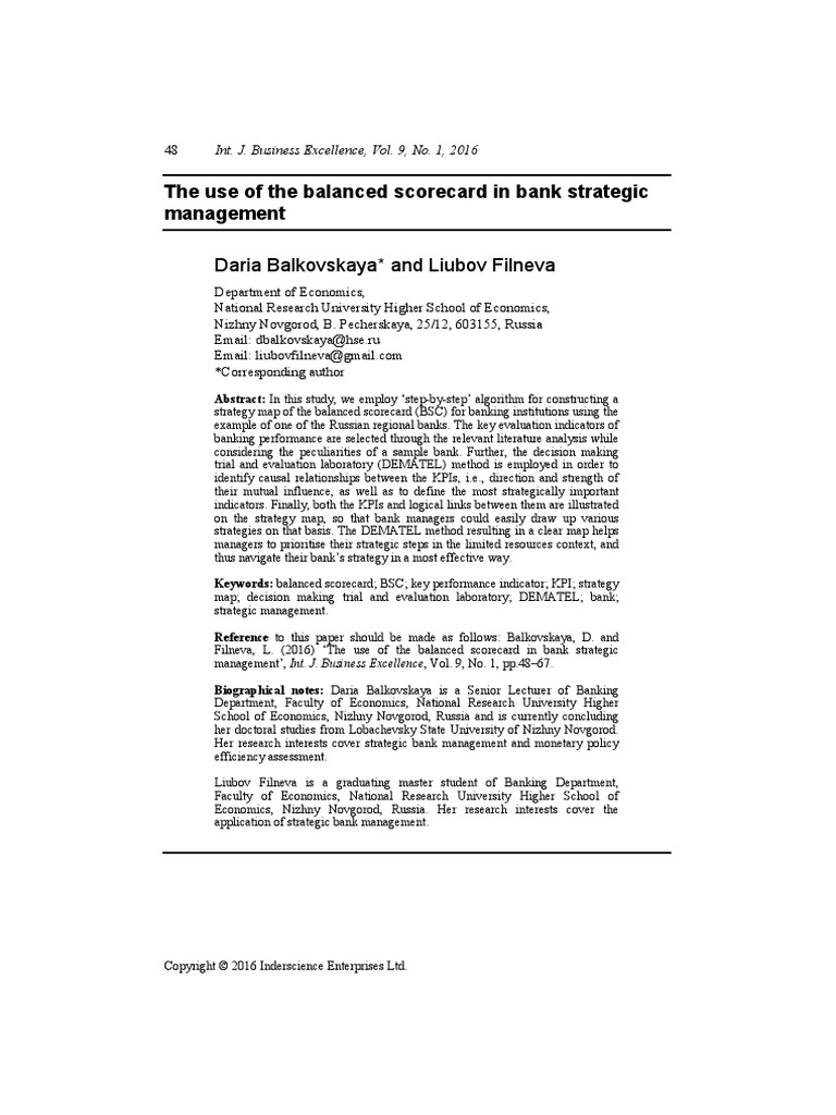 Bank Balanced Scorecard Guide | PDF | Strategic Management ...
