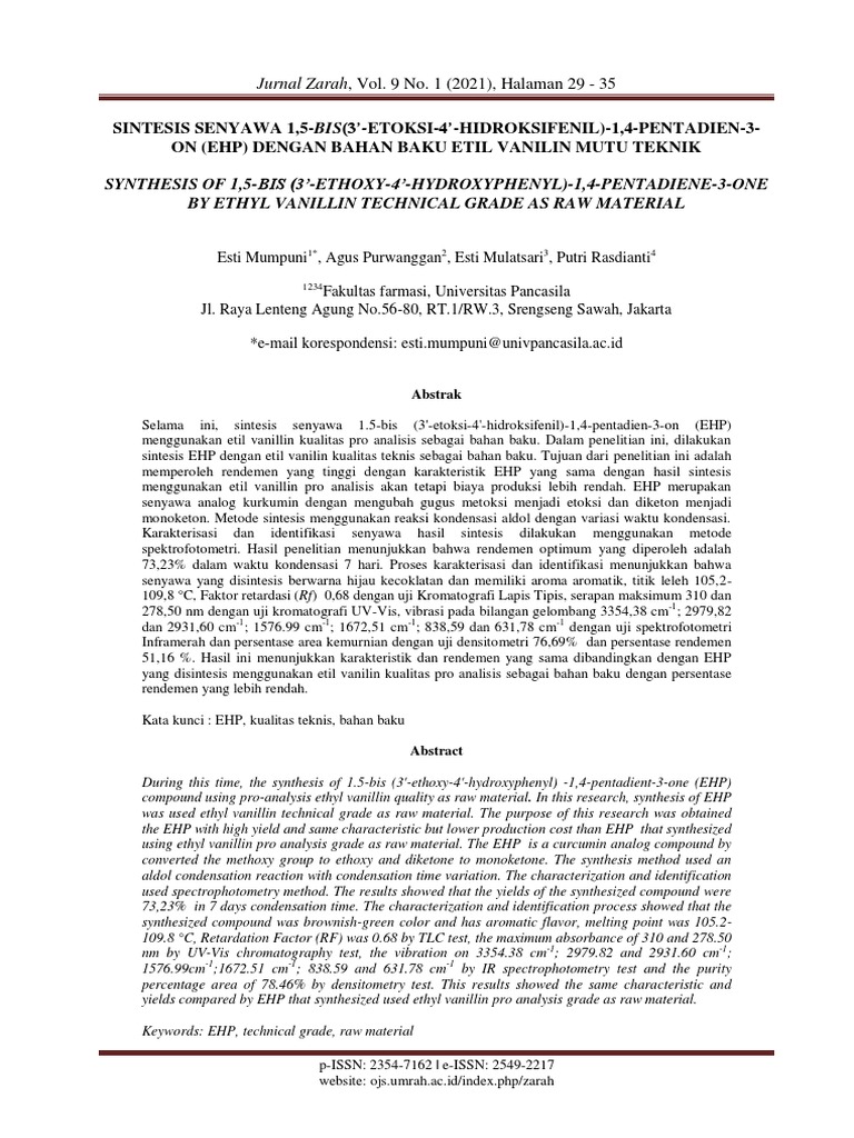 Analisis Struktur dan Karakteristik Senyawa 1,5-Bis(3’-etoksi-4 ...