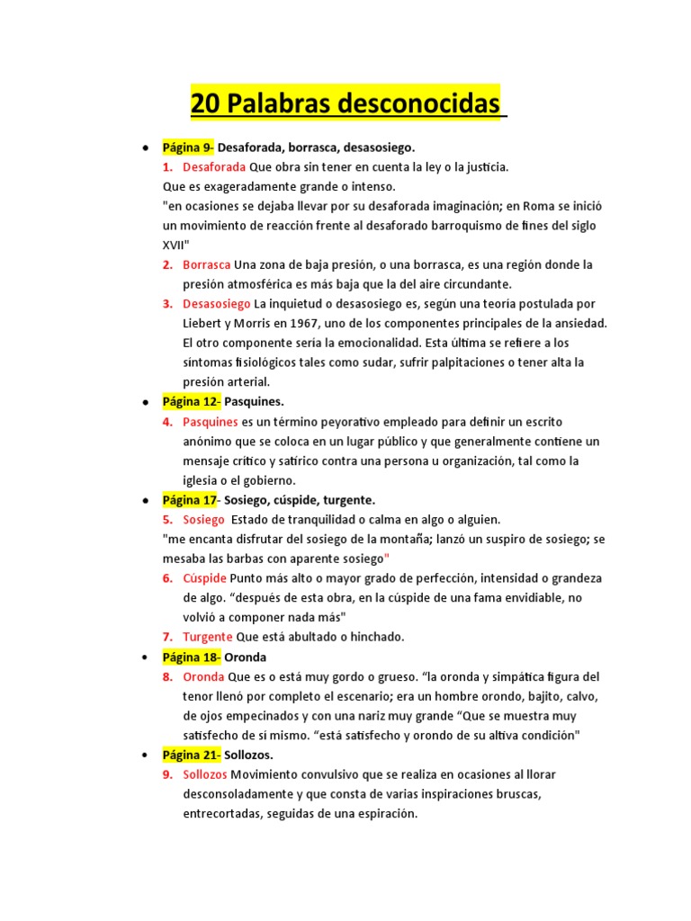 20 Palabras Desconocidas y sus Significados | PDF | Las emociones ...