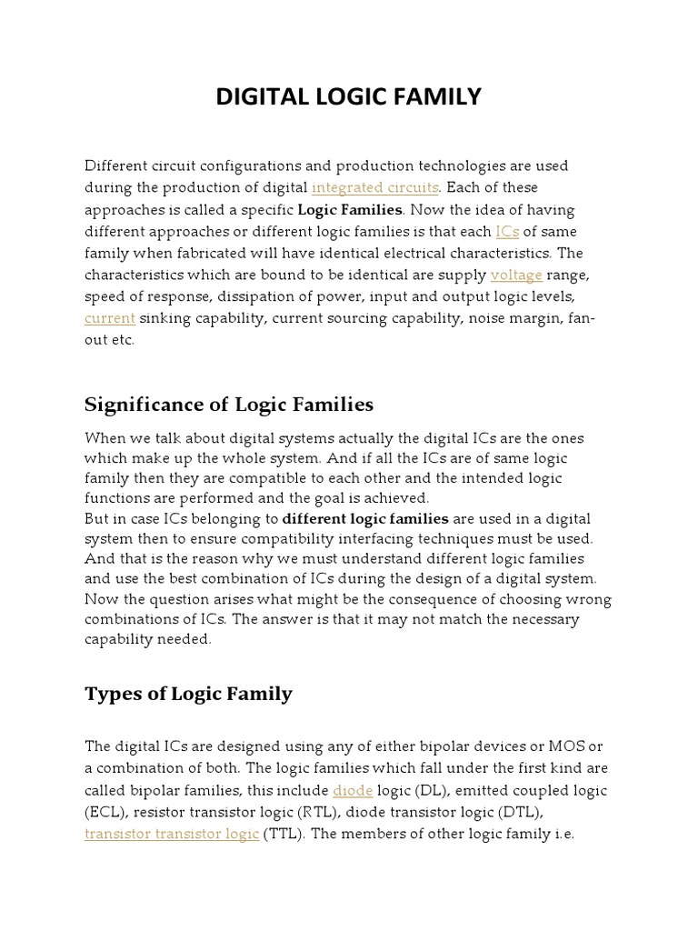 Digital Logic Family Guide - Characteristics & Types | PDF | Logic Gate | Cmos