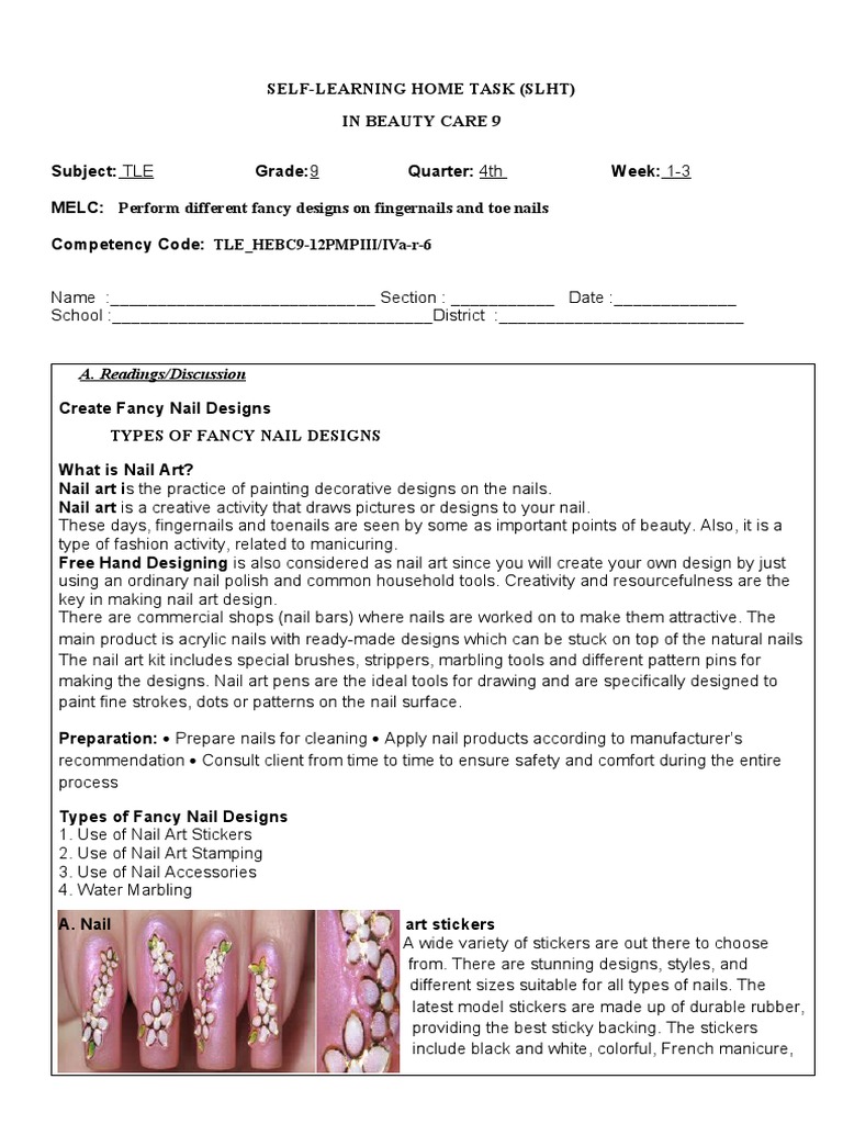 SLHT Beauty Care 9 4th Quarter Week 1 | PDF | Nail (Anatomy) | Nature SLHT Beauty Care 9 4th Quarter Week 1 | PDF | Nail (Anatomy) | Nature