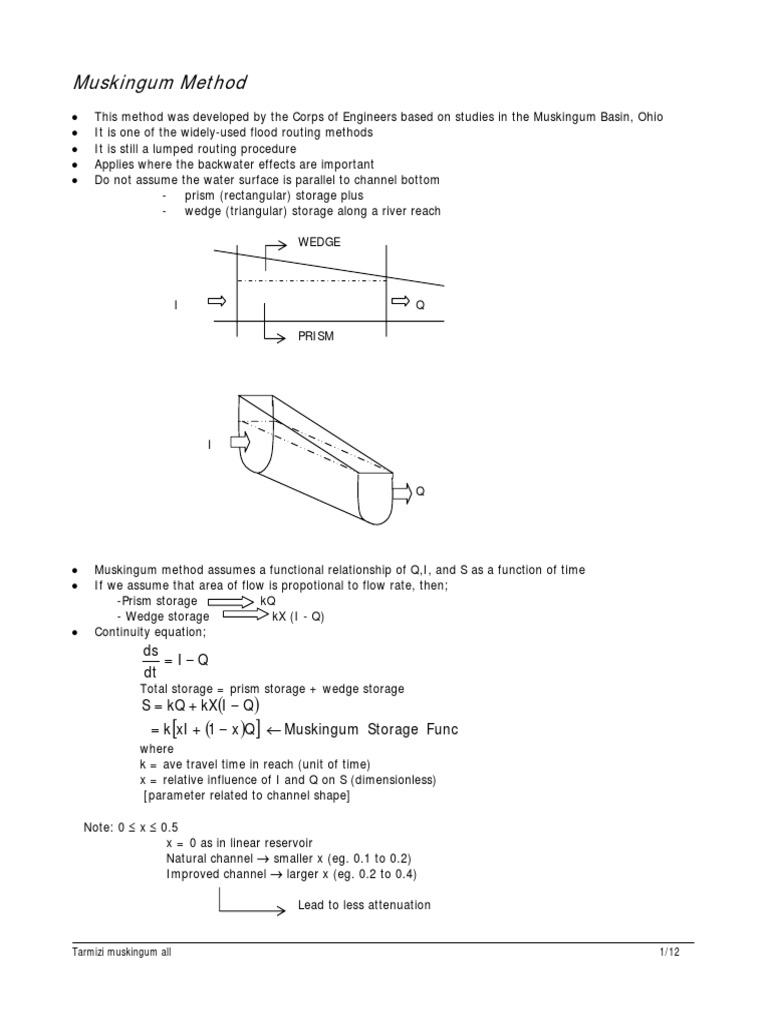 Muskingum Method: Q I DT Ds Q I KX KQ S + + | PDF | Applied Mathematics ...