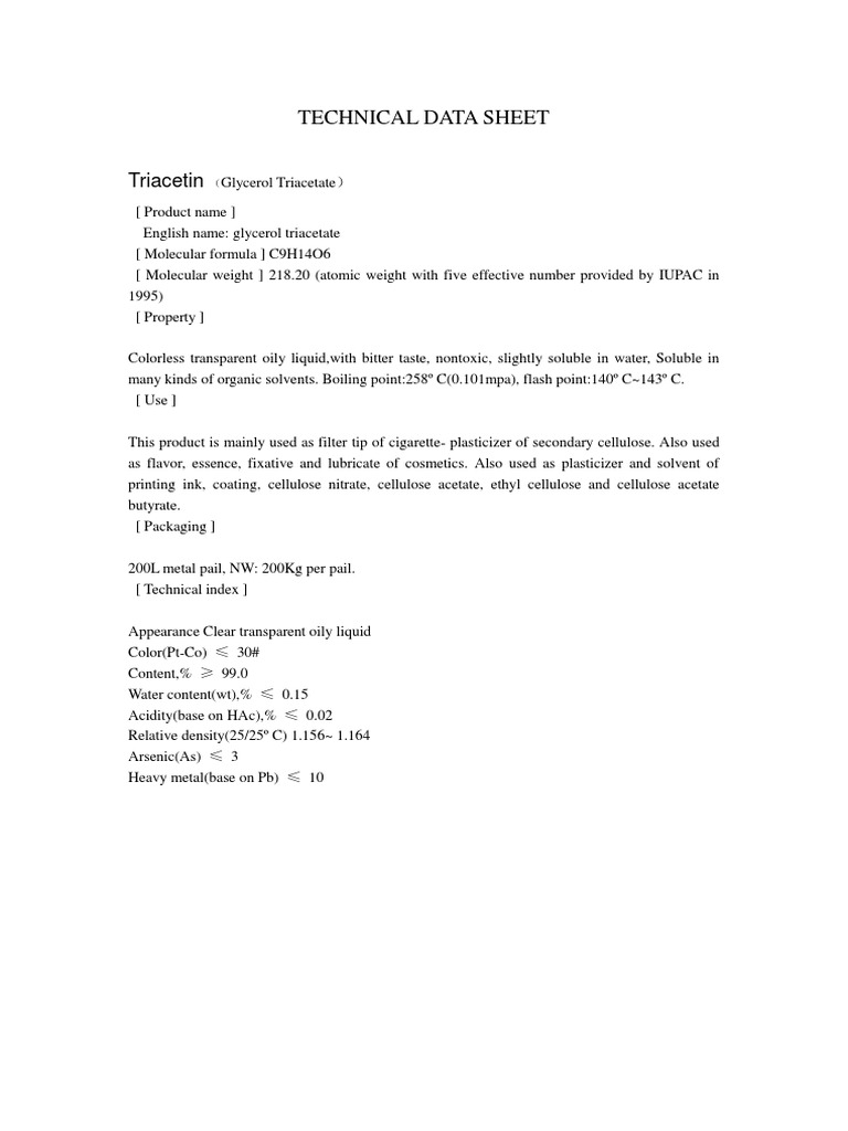 Triacetin: Industrial Applications | PDF | Cooking, Food & Wine ...