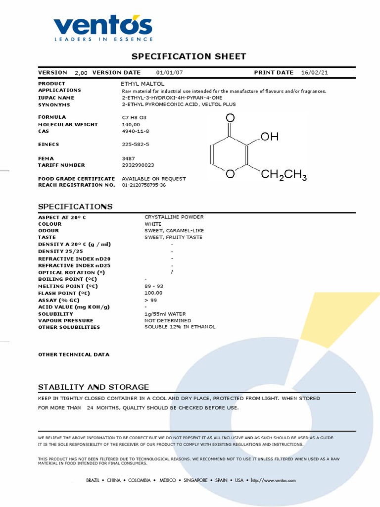 Specs Ethyl Maltol | PDF | Physical Sciences | Materials