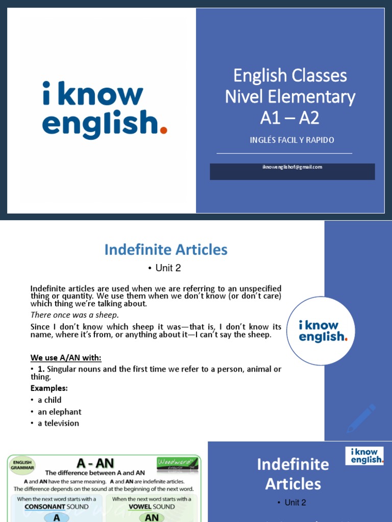 2nd Class - Indefinitive Articles - Iknow English | PDF | English ...