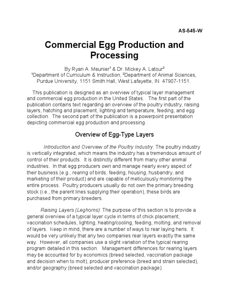 Commercial Egg Production and Processing: Overview of Egg-Type Layers ...