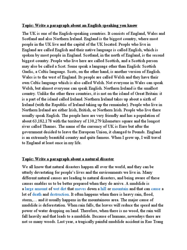 Topic: Write A Paragraph About An English Speaking You Know | PDF ...