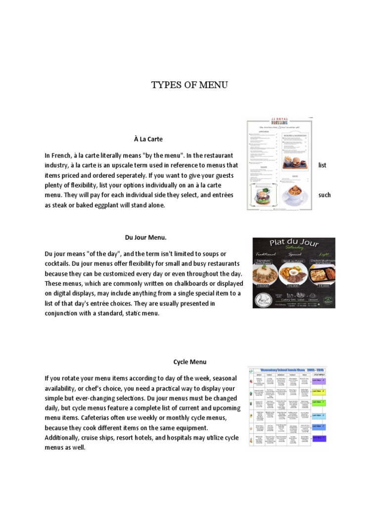 Types of Menu | Download Free PDF | Menu | Cooking