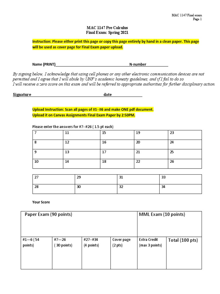 MAC 1147 Final Exam SP 21 | PDF | Sine | Trigonometric Functions