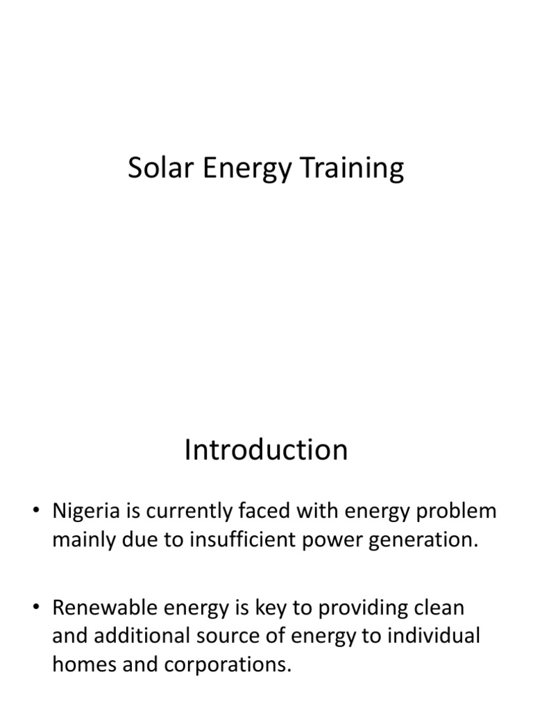 Lecture 1 Introduction To Solar Energy Training | PDF | Solar Power ...