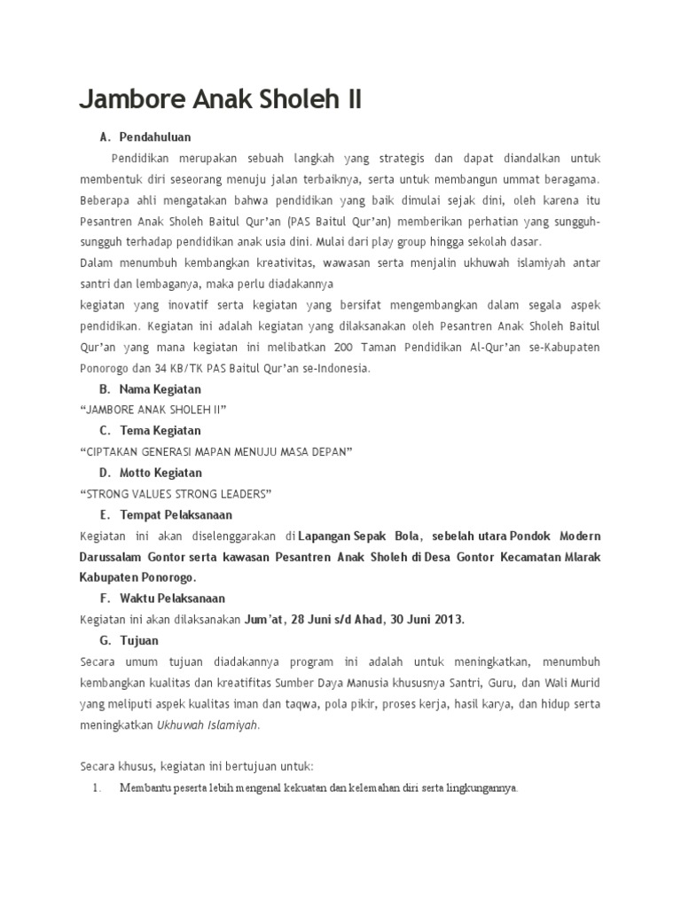 Contoh Proposal Kegiatan Jambore | PDF | Karier & Perkembangan