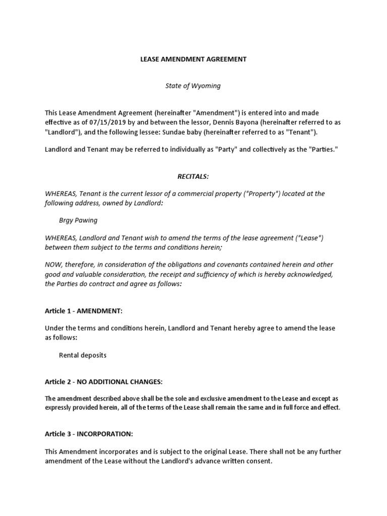 Lease Amendment Agreement: Recitals | PDF | Landlord | Lease