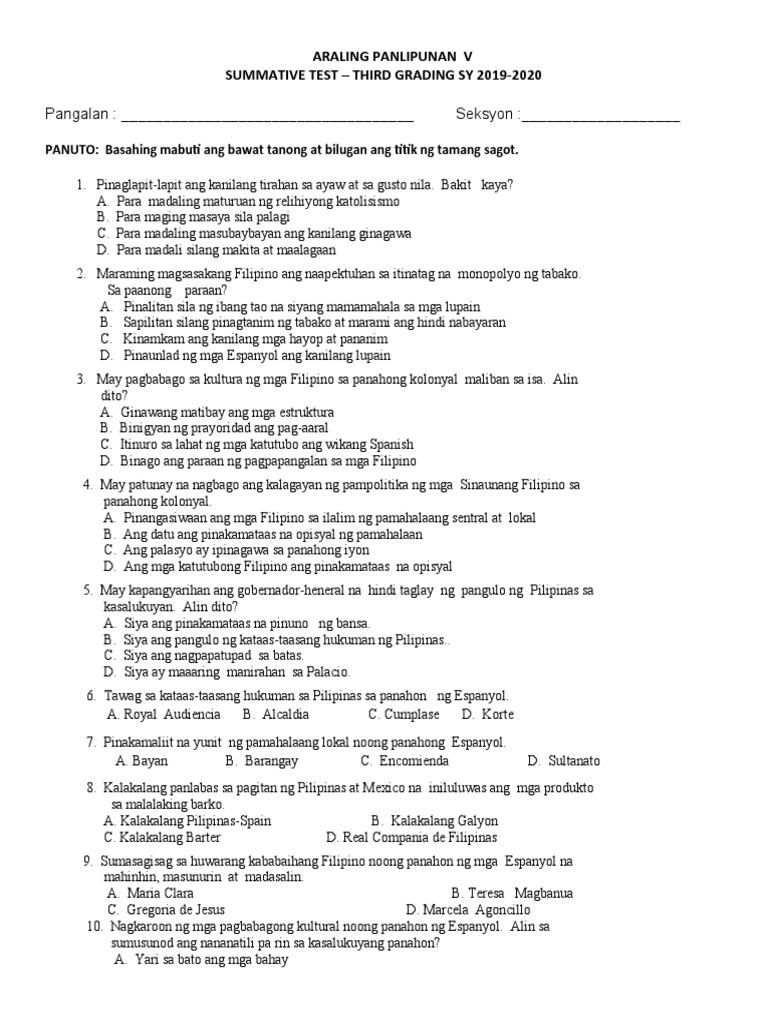 AP 5 Summative Test 3rd Grading | PDF