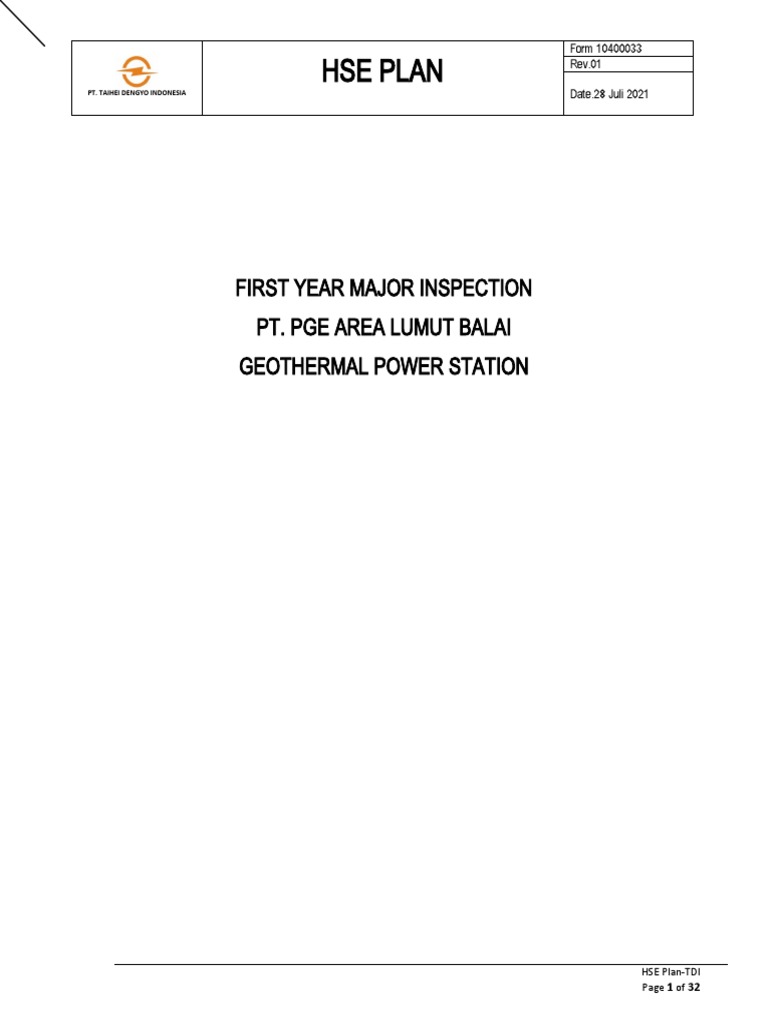 HSE Plan PT Taihei Dengyo Indonesia | PDF | Bisnis | Sains & Matematika