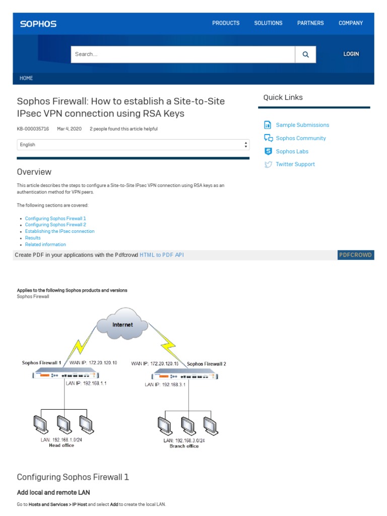 Sophos Firewall: How To Establish A Site-To-Site Ipsec VPN Connection Using Rsa Keys | PDF ...