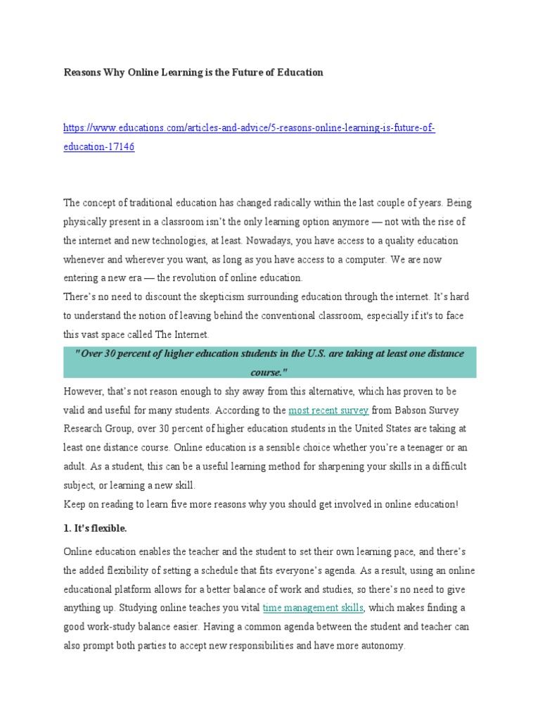 Reasons Why Online Learning Is The Future of Education | PDF ...