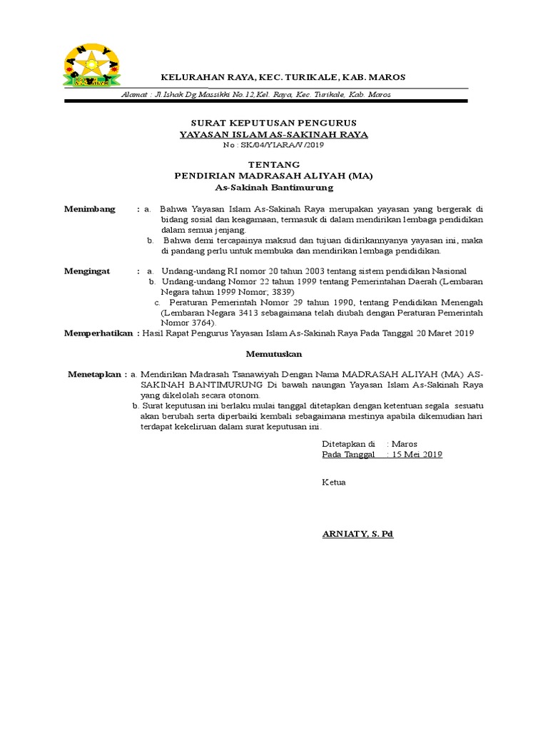 SK Pendirian Madrasah | PDF