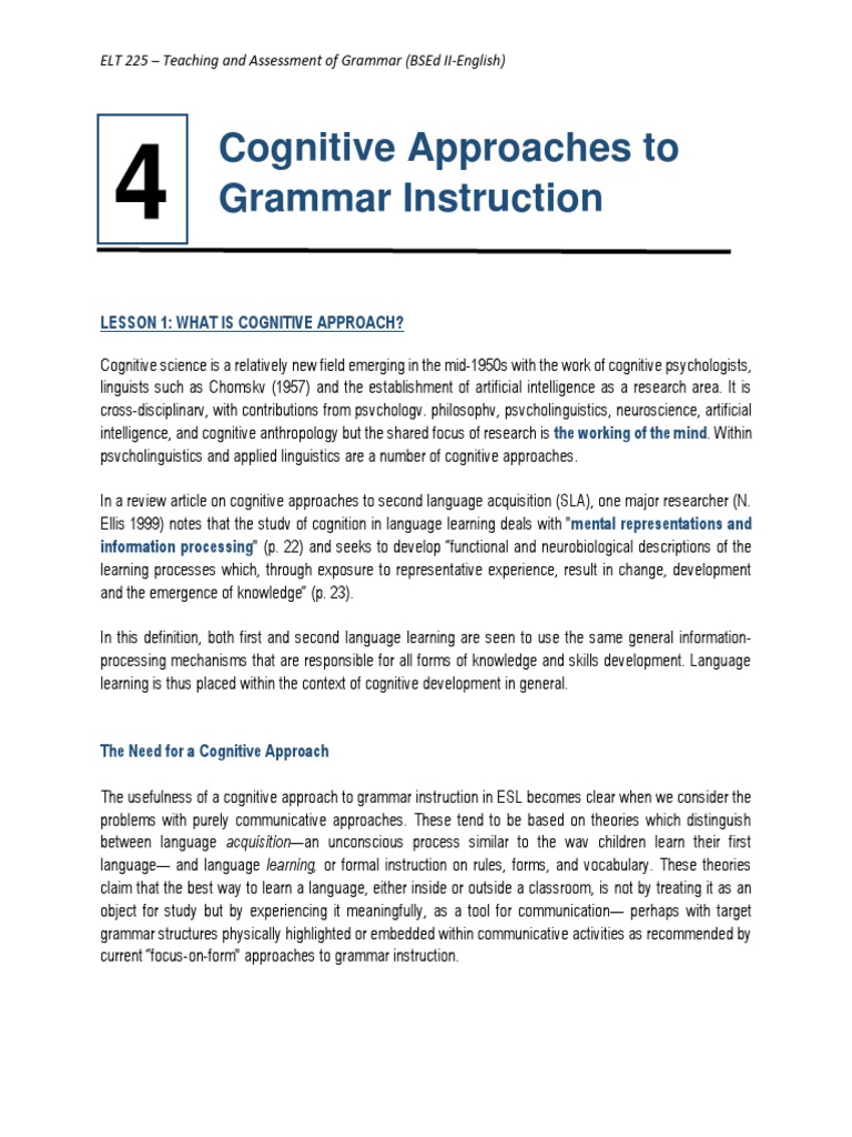 Cognitive Approaches in ESL Grammar | PDF | Second Language | Memory