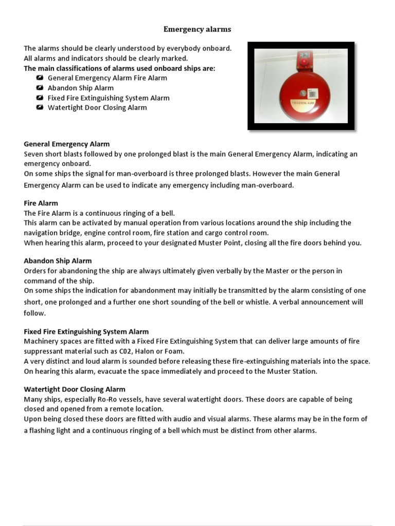 Ship Emergency Alarm Types Explained | PDF | Ships | Fires