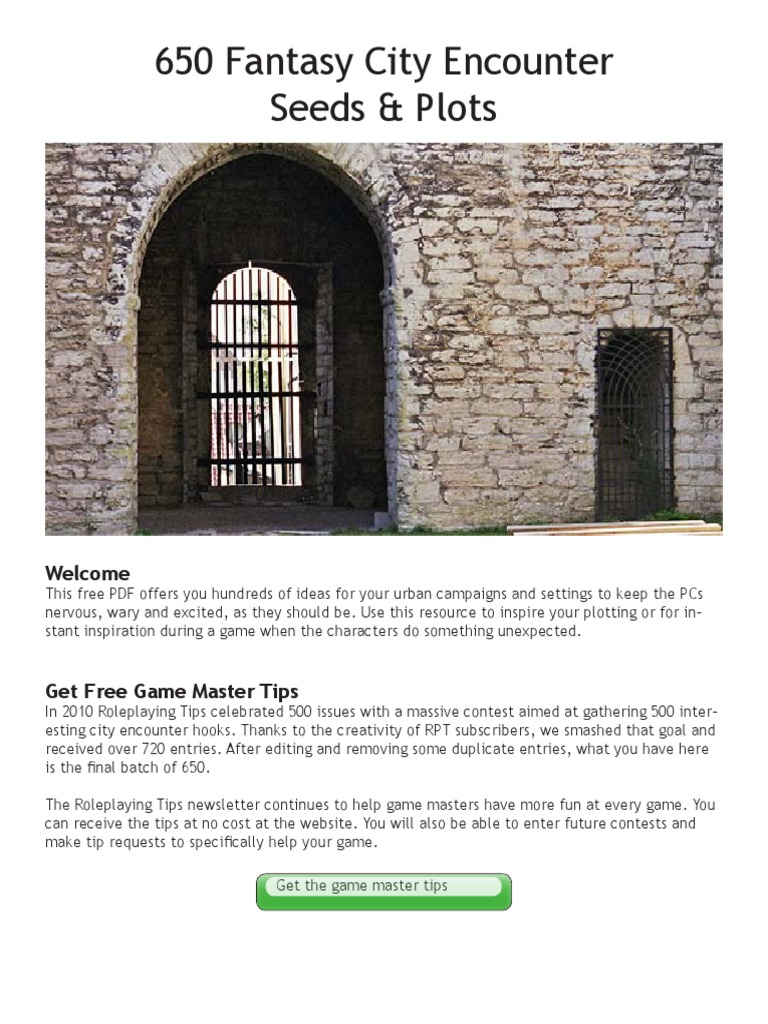 650 Fantasy City Encounter Seeds & Hooks | PDF