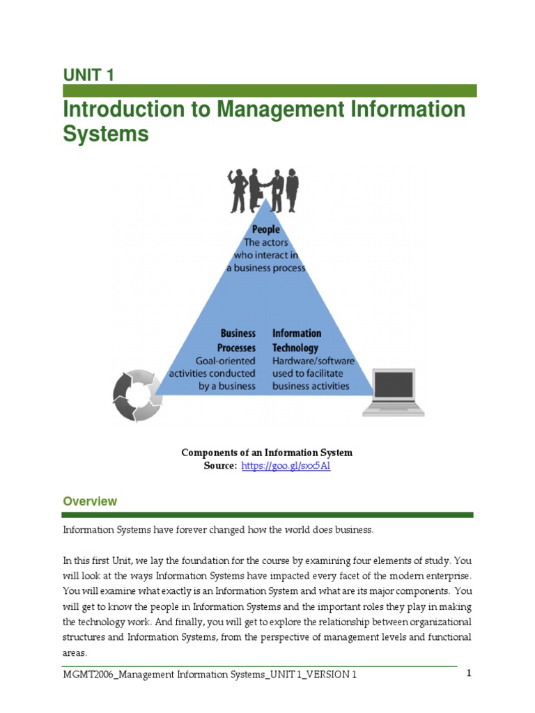 Introduction To Management Information Systems: Unit 1 | PDF ...