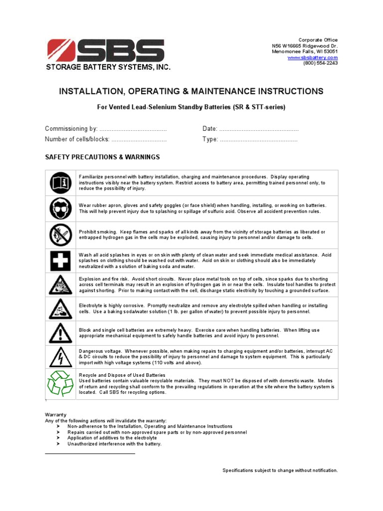 Installation, Operating & Maintenance Instructions: For Vented Lead ...