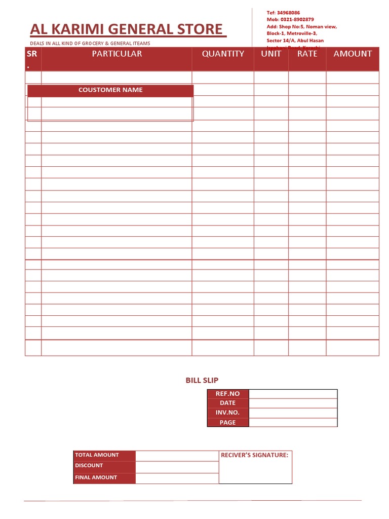 General Store Bill Format Template | PDF