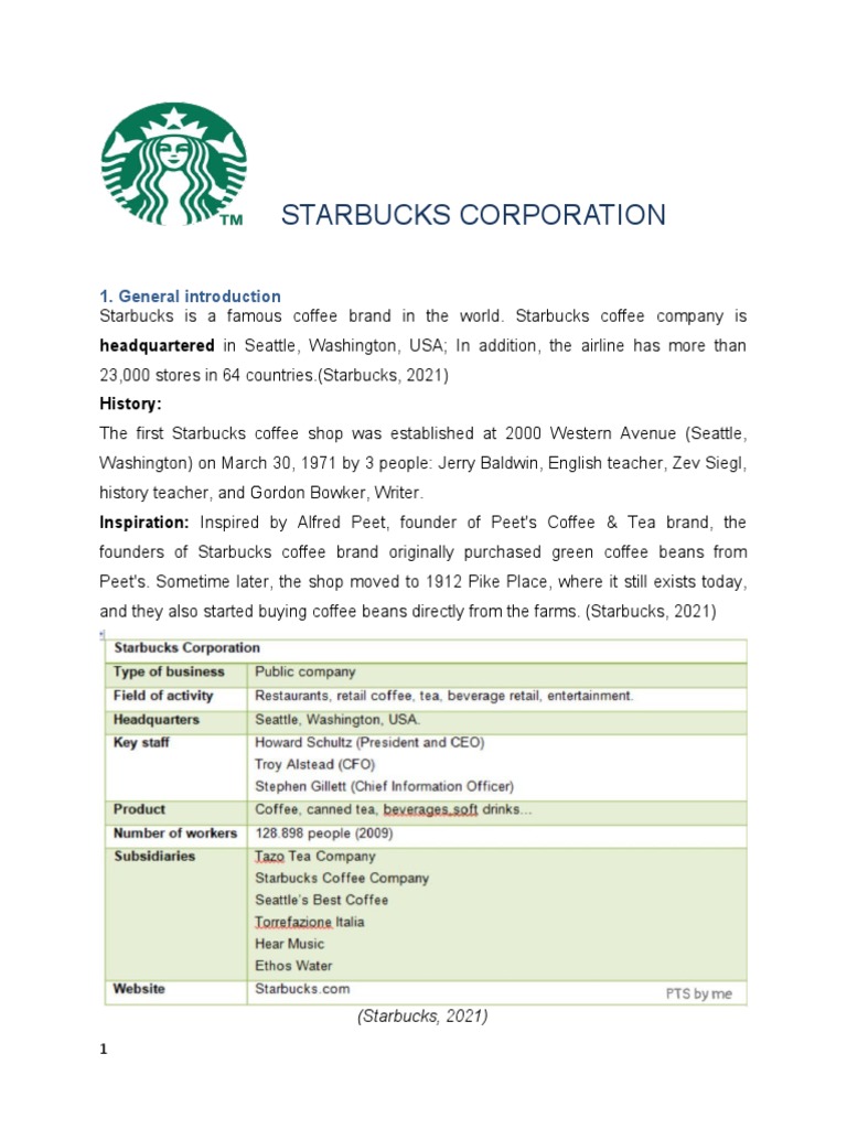 Starbucks Corporation: 1. General Introduction | PDF | Starbucks ...