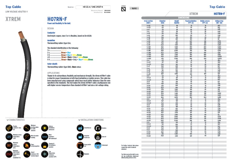 Xtrem H07RN-F Cable Specifications | PDF | Electrical Engineering ...