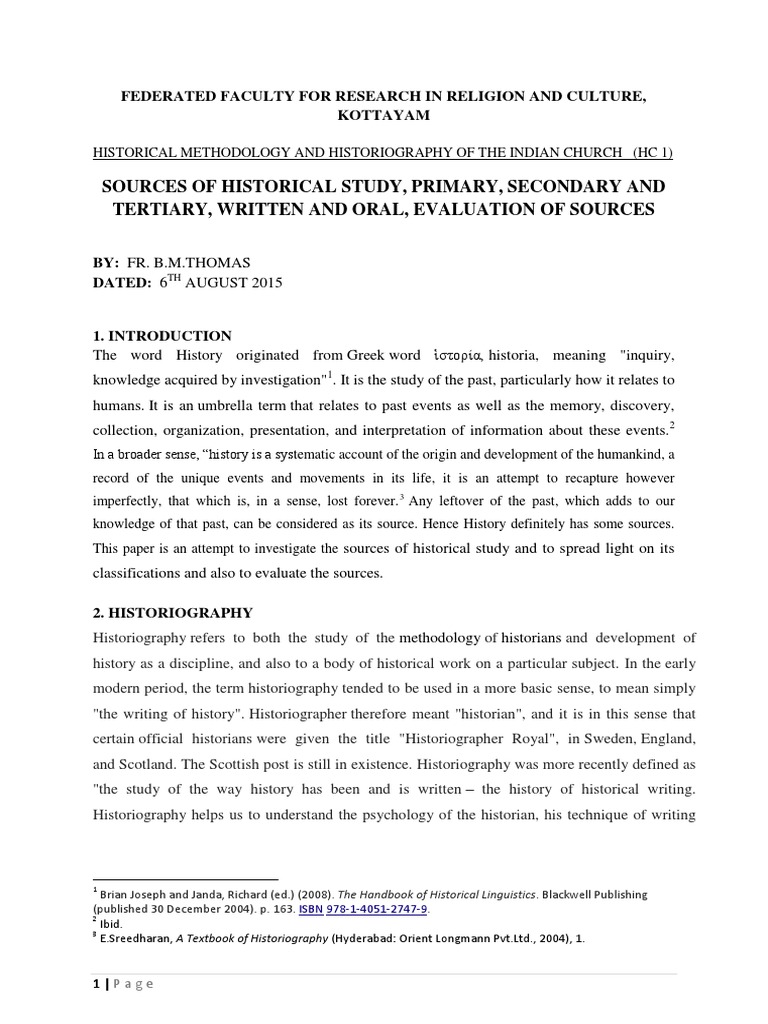 Sources of Historical Study Primary Seco | PDF | Primary Sources ...