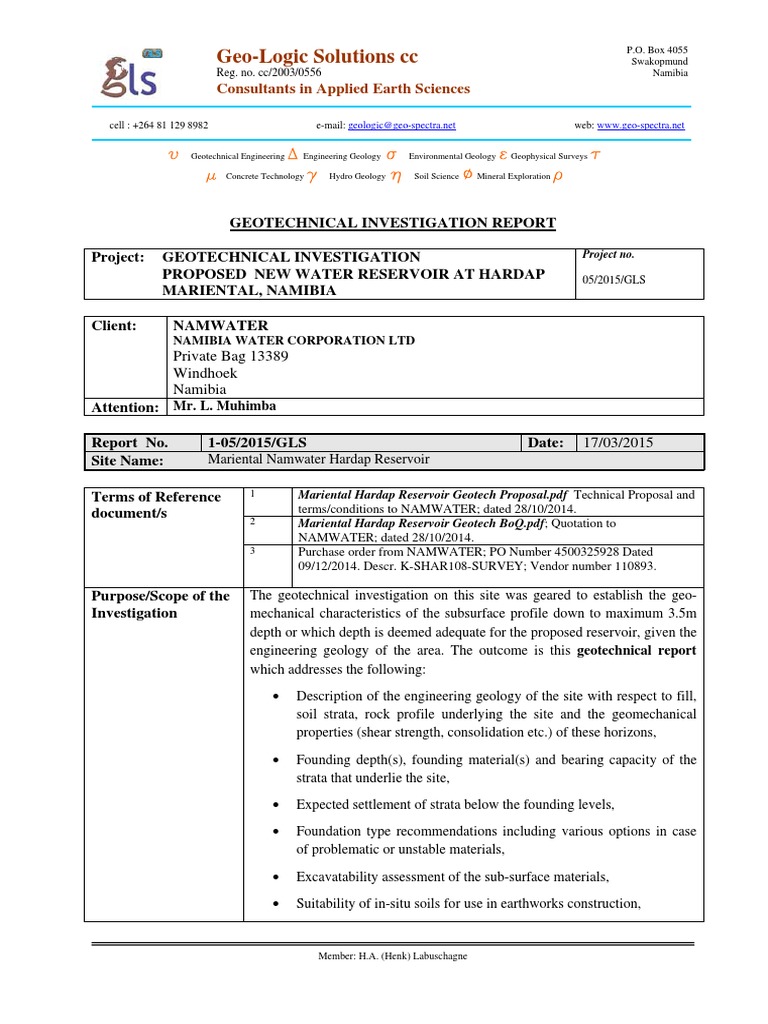 Geotechnical Report for Hardap Reservoir | PDF | Geotechnical ...