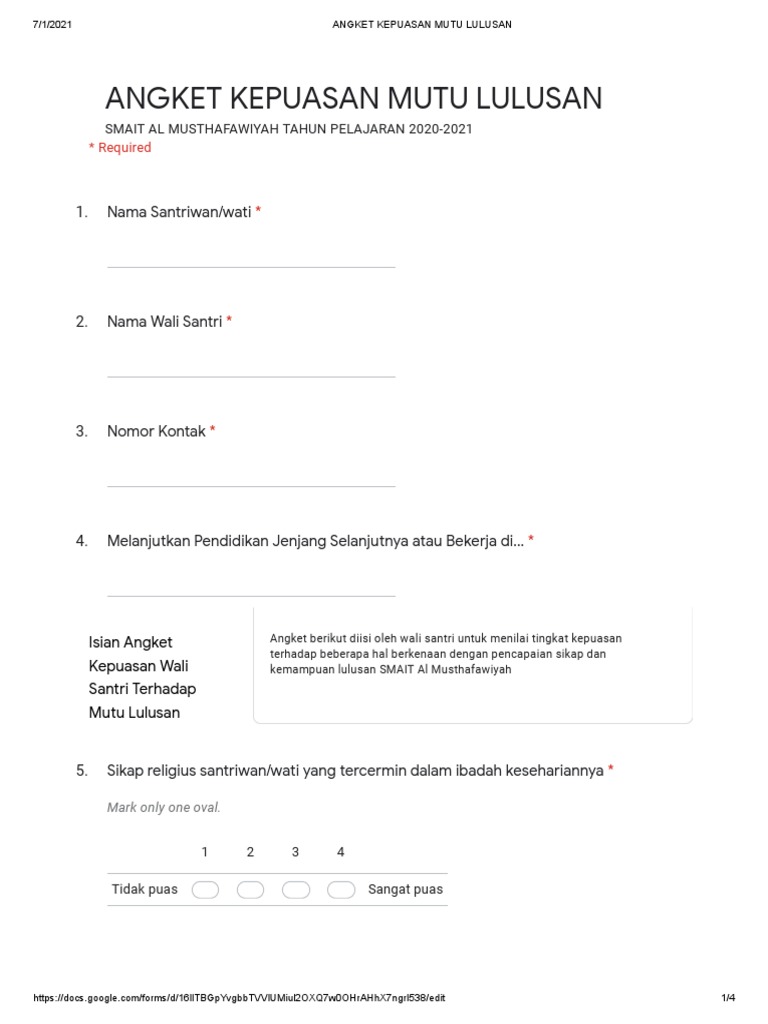 Angket Kepuasan Mutu Lulusan 20-21 - Google Forms | PDF