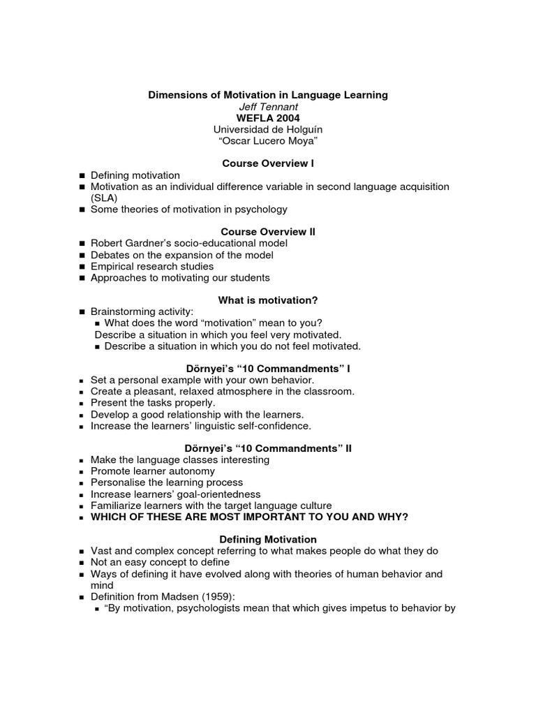 Dimensions of Motivation in Language Learning | Download Free PDF ...