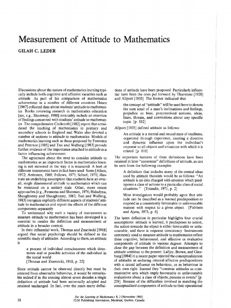 Attitude Towards Math | PDF | Likert Scale | Attitude (Psychology)