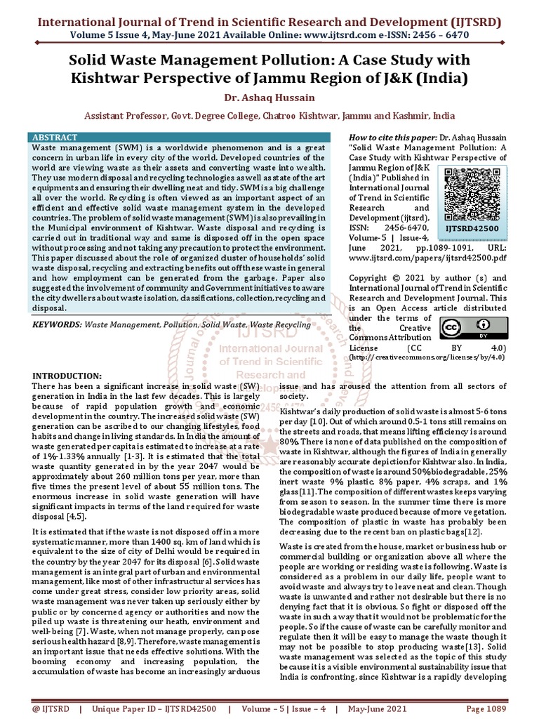Solid Waste Management Pollution A Case Study With Kishtwar Perspective ...