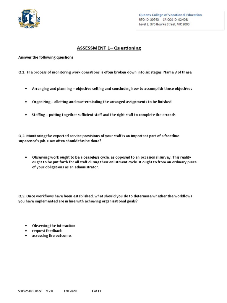Monitoring Work Operations Assessment | PDF | Mentorship | Brainstorming