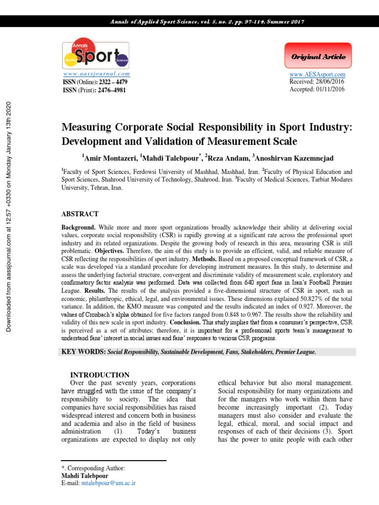 Measuring Corporate Social Responsibility in Sport Industry ...