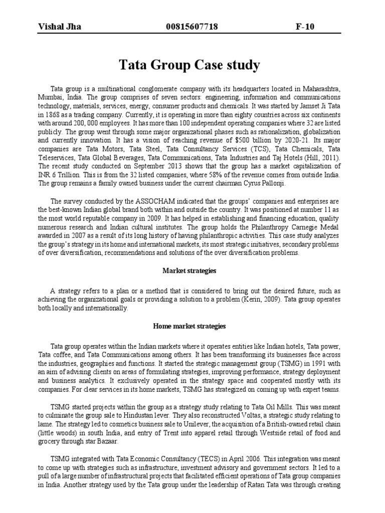 Tata Group Case Study: Vishal Jha 00815607718 F-10 | PDF ...