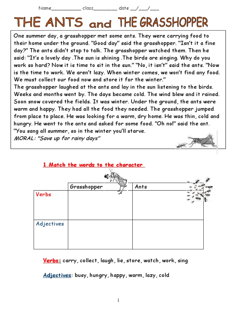 1.match The Words To The Character: Verbs | PDF