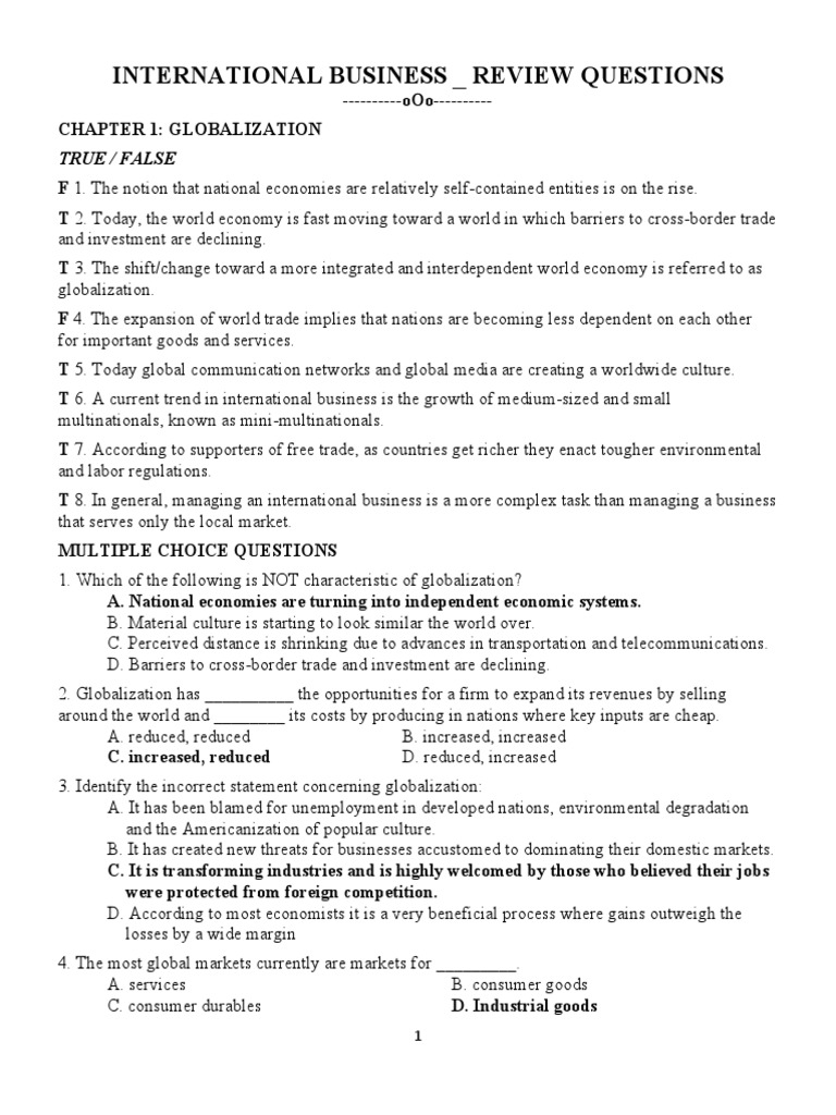 International Business Review Questions Without Answer - Handout | PDF ...