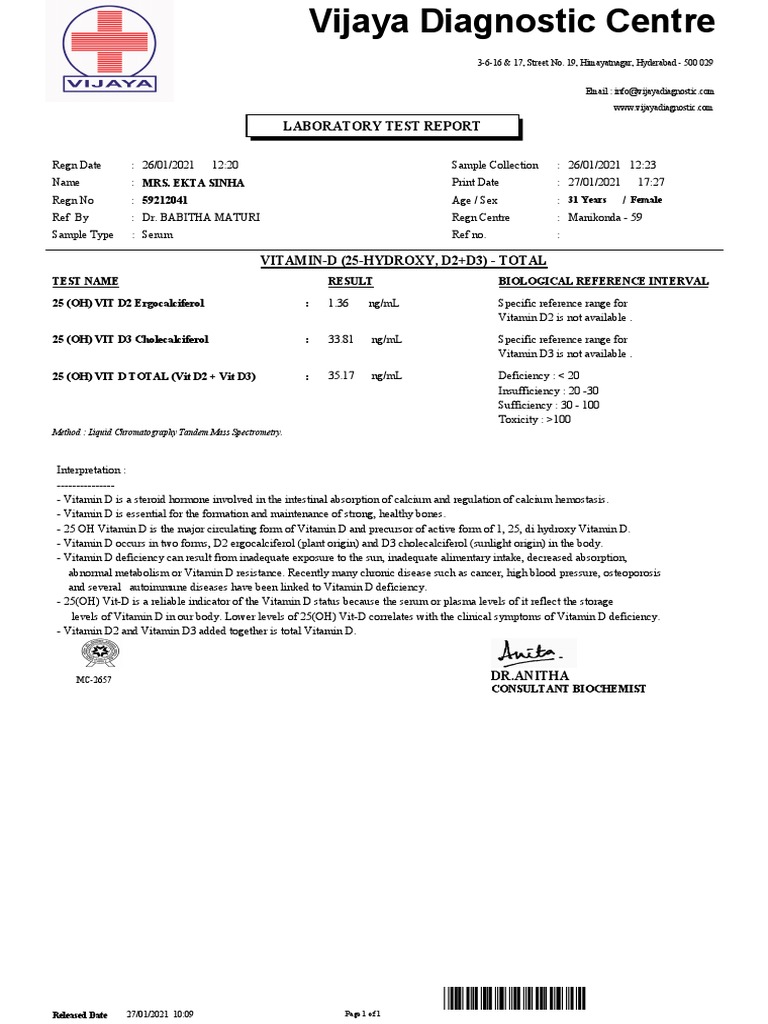 Laboratory Test Report: Test Name Result Biological Reference Interval ...