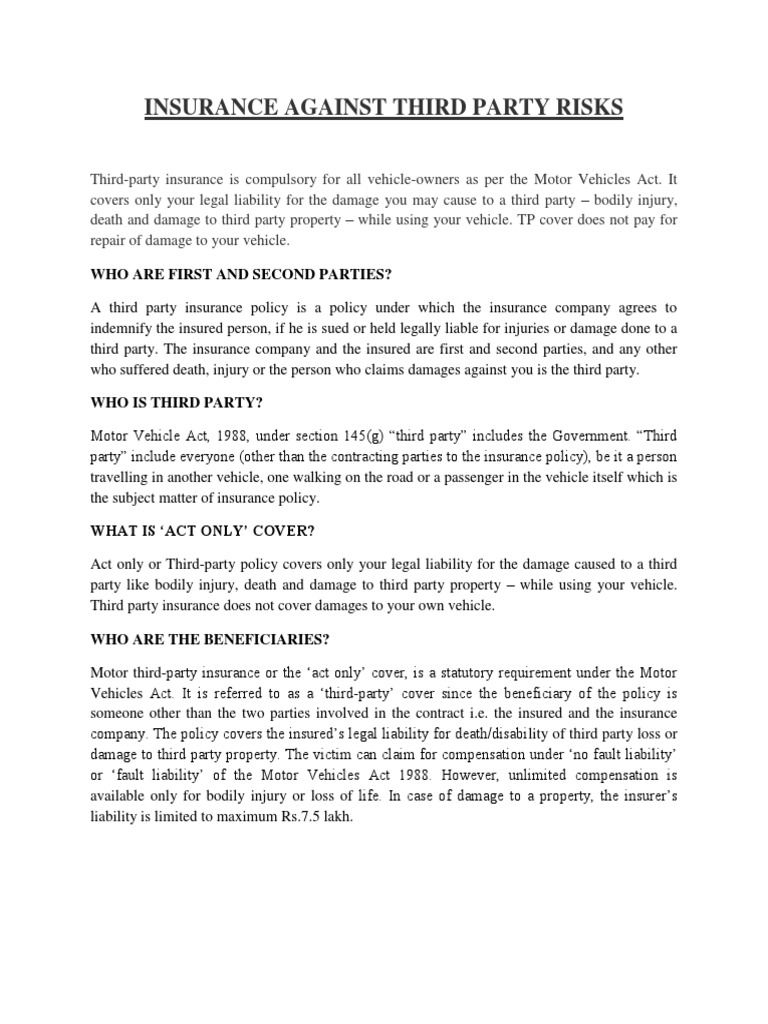 Insurance Against Third Party Risks | PDF | Liability Insurance ...