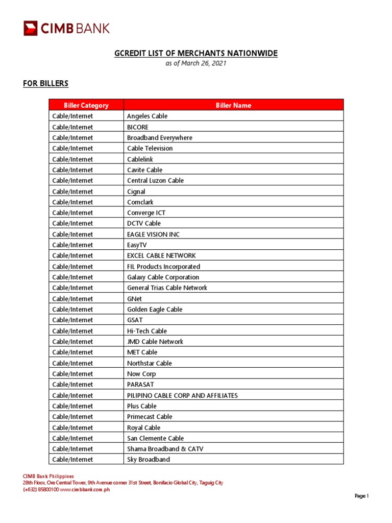 GCredit List of Merchants | PDF | Companies | Restaurant And Catering