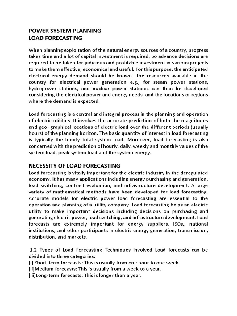 Power System Planning Load Forecasting Pdf Forecasting Demand
