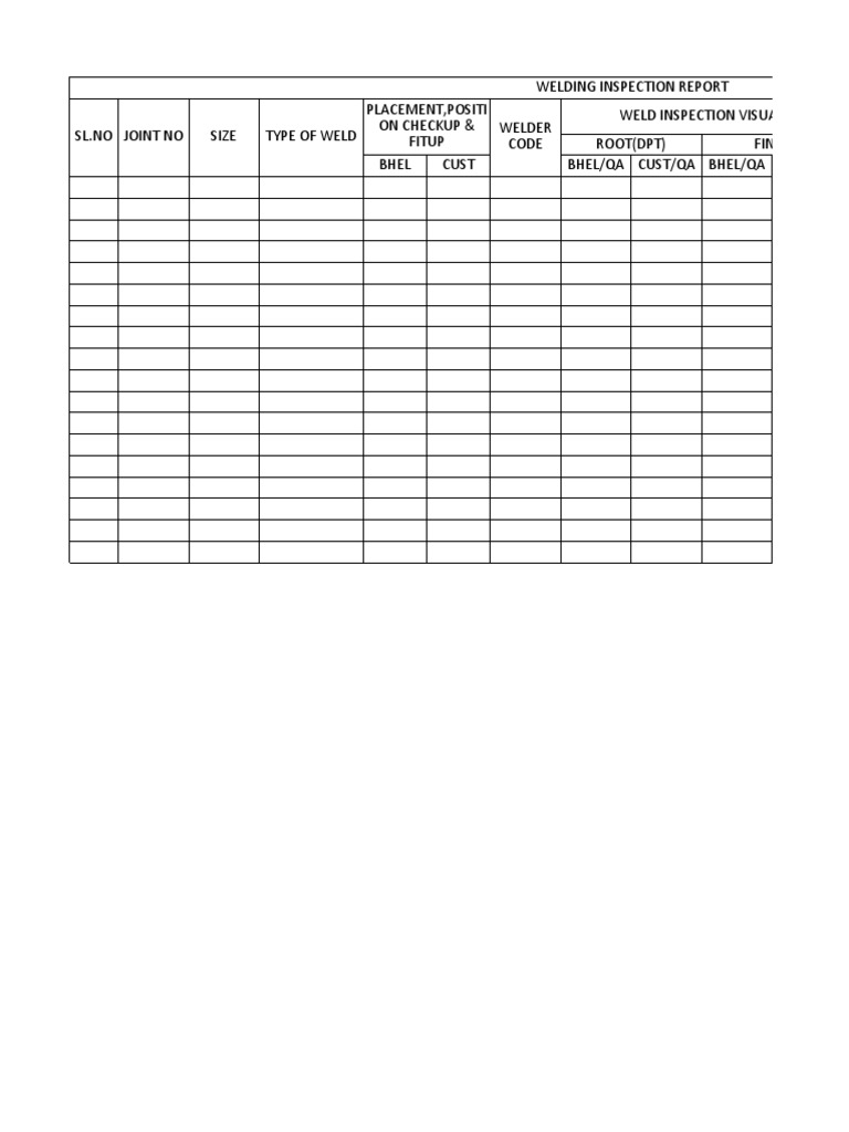 Welding Inspection Report Weld Inspection Visual Root (DPT) Final Bhel ...