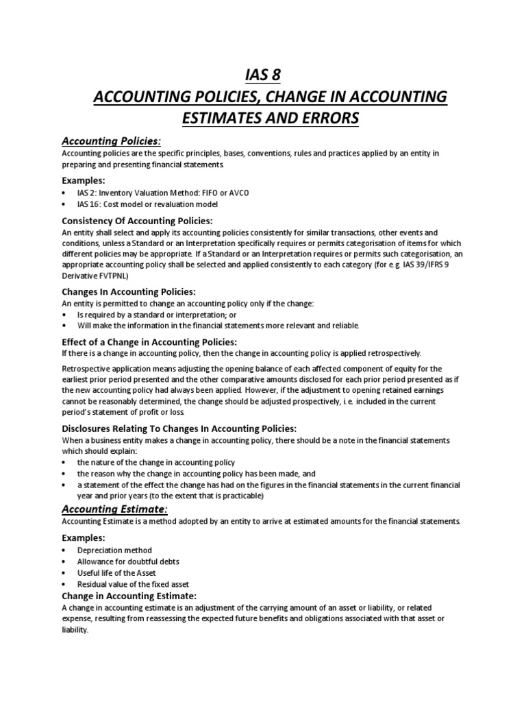 Ias 8 Accounting Policies, Change in Accounting Estimates and Errors ...