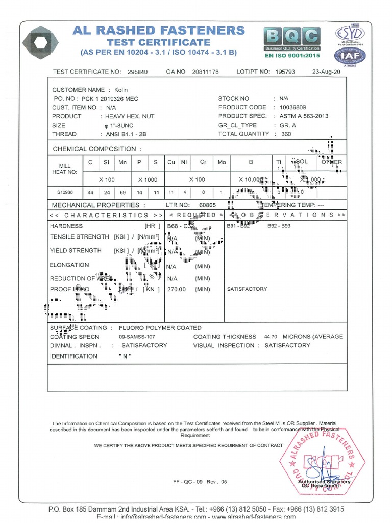 Rashed MTC Bolt Nut | PDF