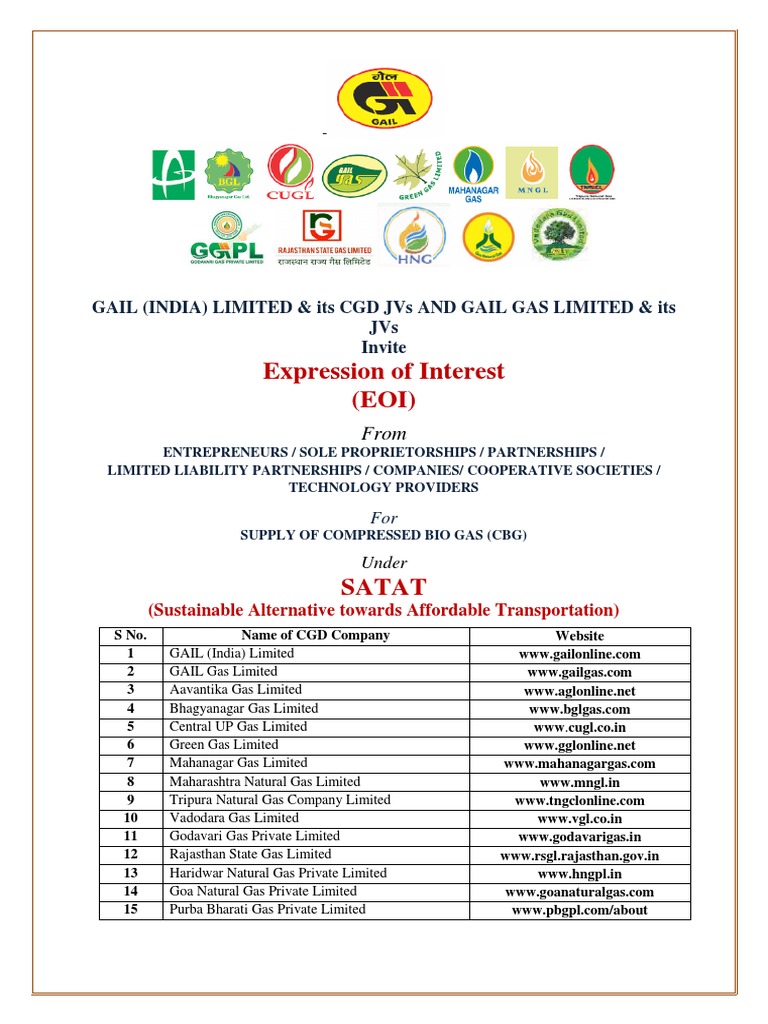 Eoi For Supply of Compressed Bio Gas English | PDF | Carbon Dioxide ...