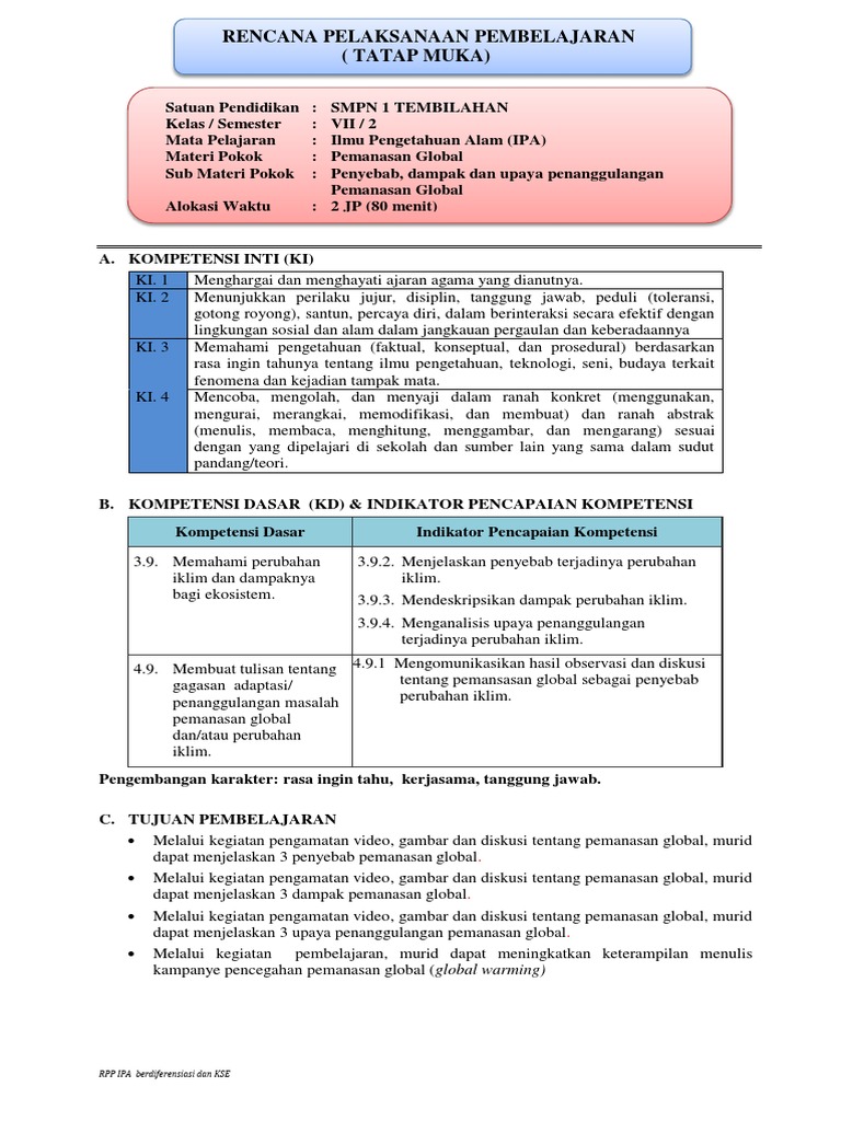RPP PT Kse Dan Berdiferensiasi | PDF